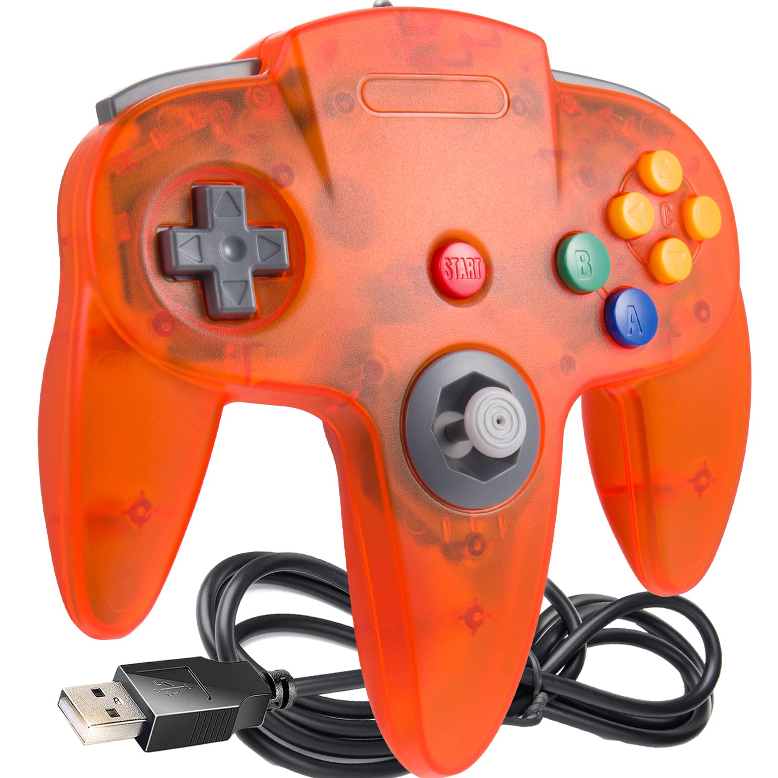 iNNEXT [Bundle USB Version] 2 Pack USB Classic Controller, PC N64 & SNES Controller Joystick for Windows PC MAC Linux Project 64 Retropie OpenEmu Emulator(Plug & Play)(Gray/Clear Orange)