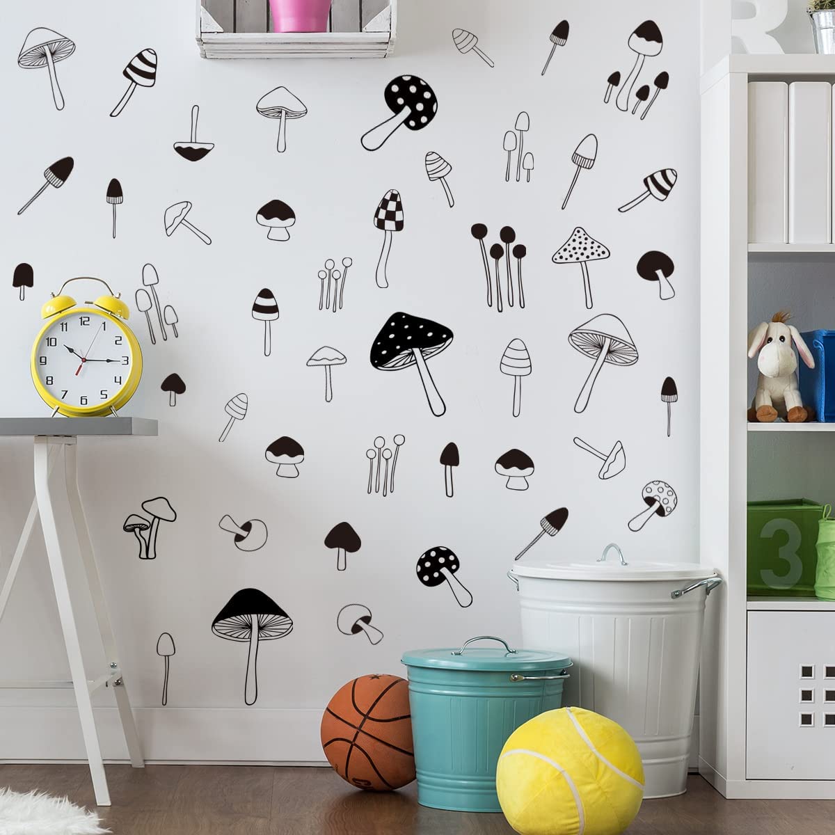 Mushroom Wall Decals Cute Mushroom Wall Stickers Black Modern Wall Decals Removable Peel and Stick Wall Sticker Nursery Wall Decals Bedroom Kids Room Decor