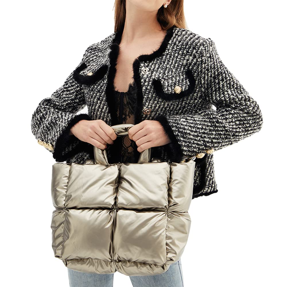 JBB Puffer Bag Women Puffy Tote Cotton Padded Designer Handbag Winter Soft Shoulder Bag Chic Purse Sliver
