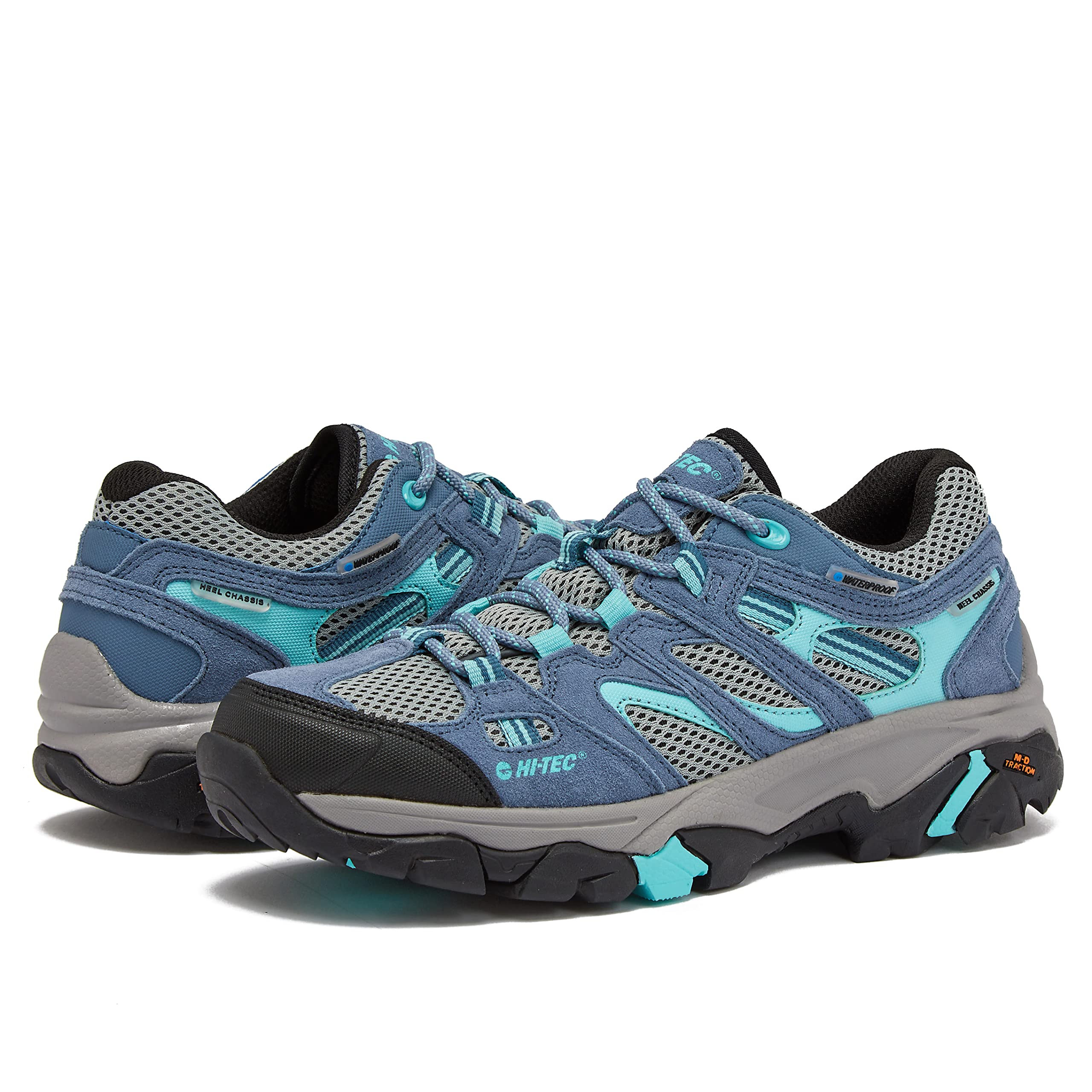 HI-TEC Apex Lite Low WP Waterproof Hiking Shoes for Women, Lightweight Breathable Outdoor Trekking and Trail Shoes - Light Blue/Medium Grey/Light Blue, 8 Medium