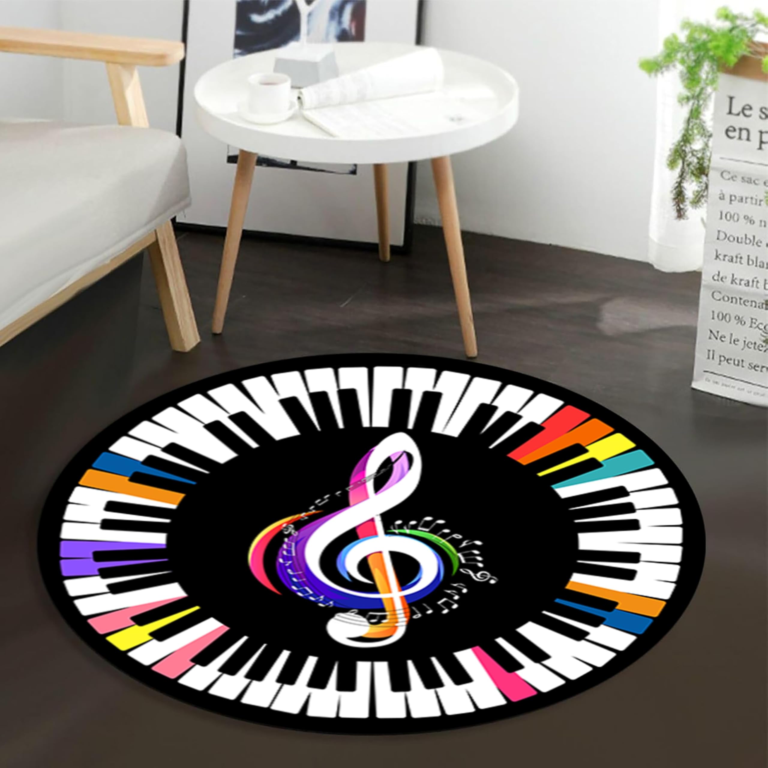 Music Round Area Rug,7ft,Colored Piano Keys Piano Rug Notes Music Rug,Music Classroom Decor Non-Slip Floor Mat Round Area Rug Carpet for Bedroom Living Room Study Playing Carpet Classroom Rug