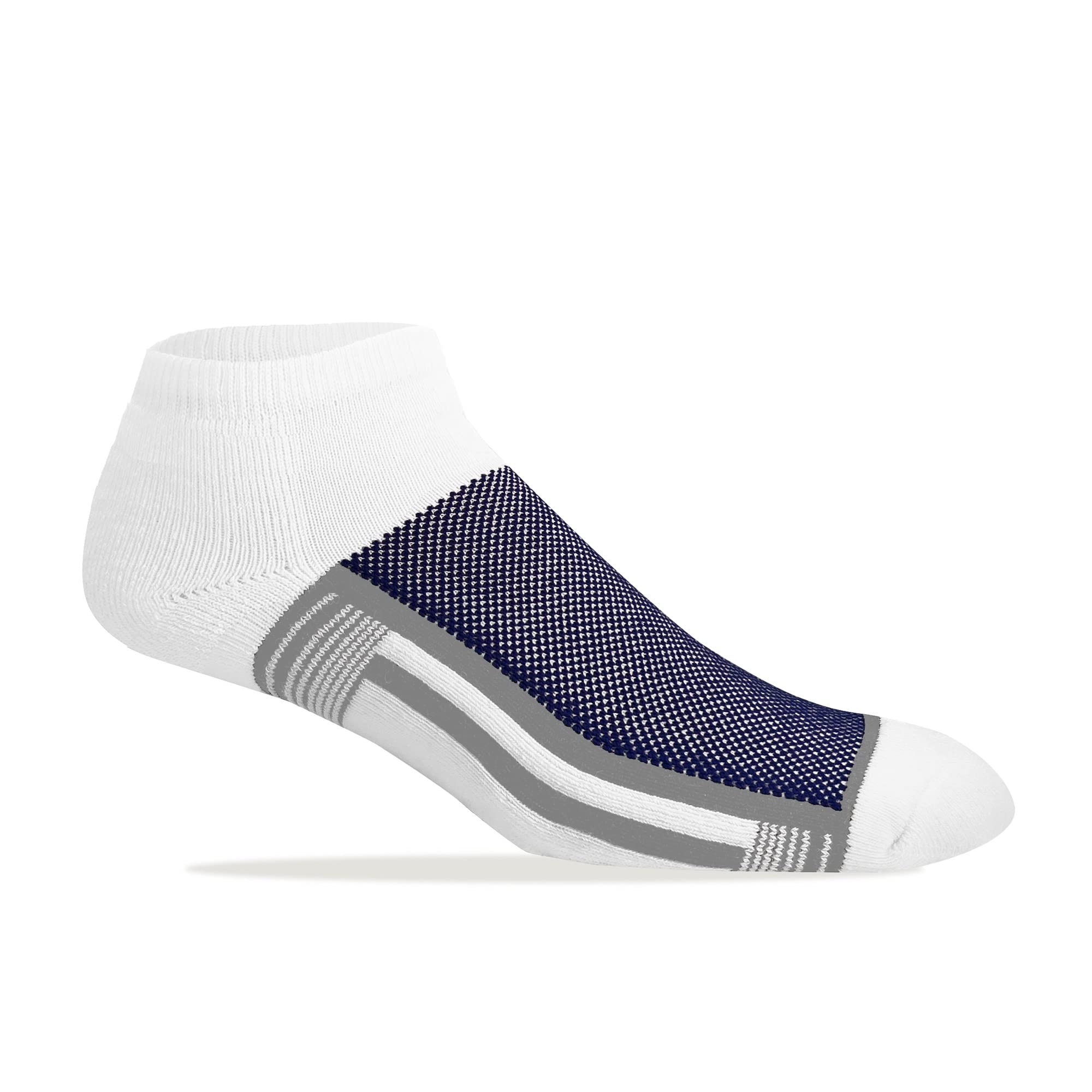 Jox Sox Men's Cushioned Low Cut Socks (REGULAR - MEN’S SHOE SIZE 7-12, Men's Cushioned Low Cut White / Navy / Grey)