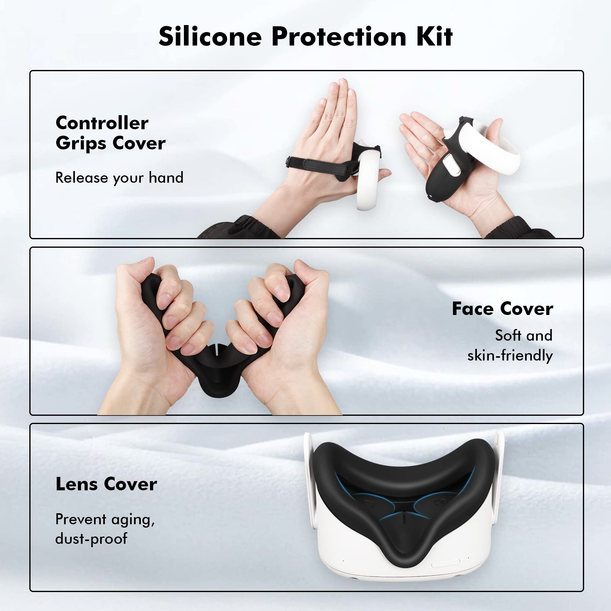 Kuject All in One Accessories Bundle for Quest 2, Accessories Set with Carrying Case, Head Strap, Battery Pack, Link Cable, Charging Dock, Controller Grips, Face & Lens Cover Travel Kit