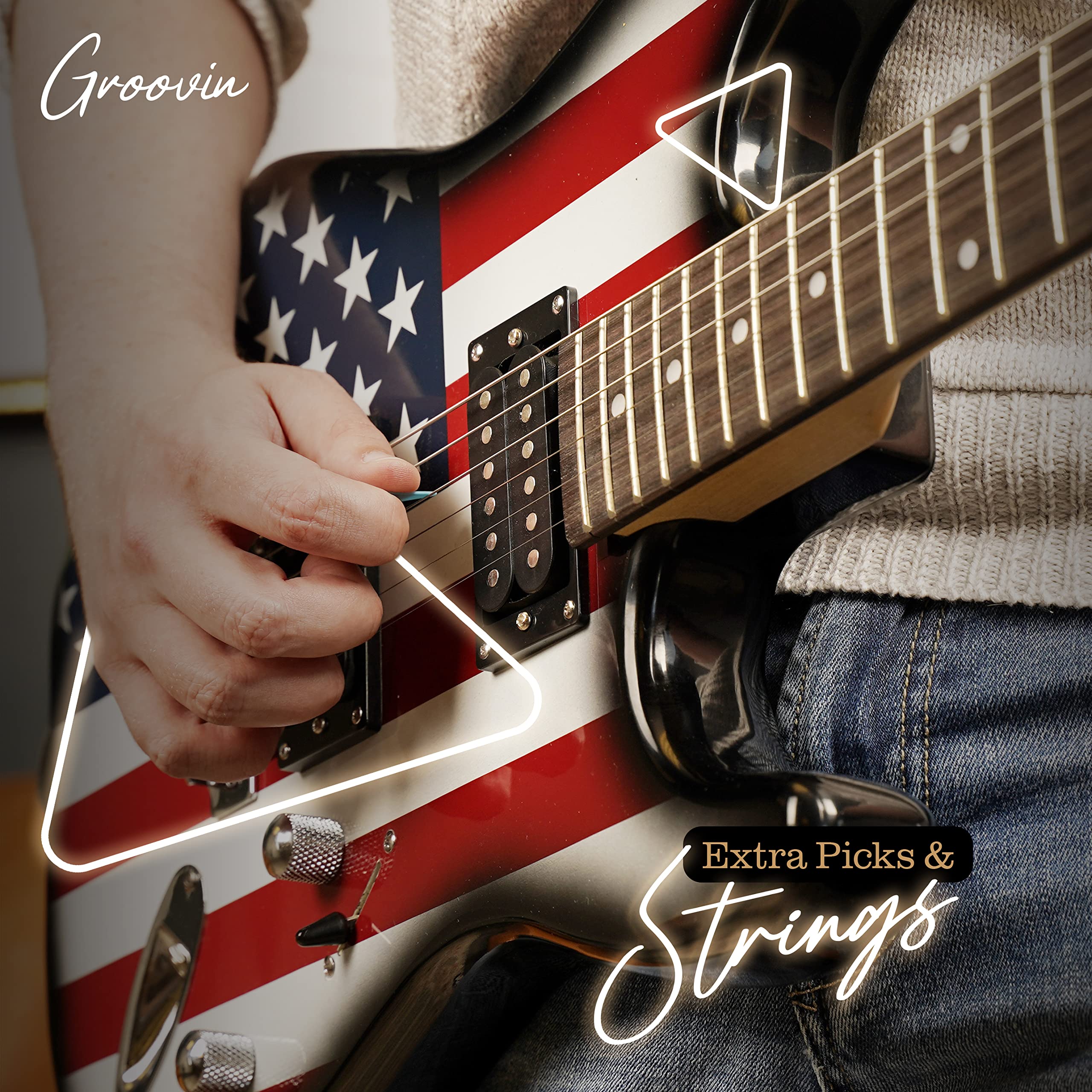 GROOVIN 39” Electric Guitar Beginner Kit with 20W Eletric Guitar Amplifier, For Kids & Adults, Shoulder Strap, 6 Strings, 1 Guitar Pick, Waterproof Oxford Material Bag, Guitar Stand, American Style