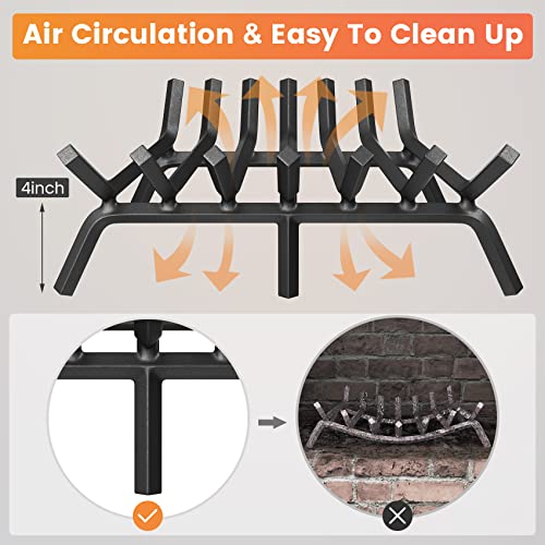 HYTXEN 24 inch Fireplace Grate Heavy Duty Solid Steel Indoor Chimney Hearth Bar Fire Grates for Outdoor Kindling Tools Pit Wrought Iron Wood Stove Firewood Burning Rack Holder Black