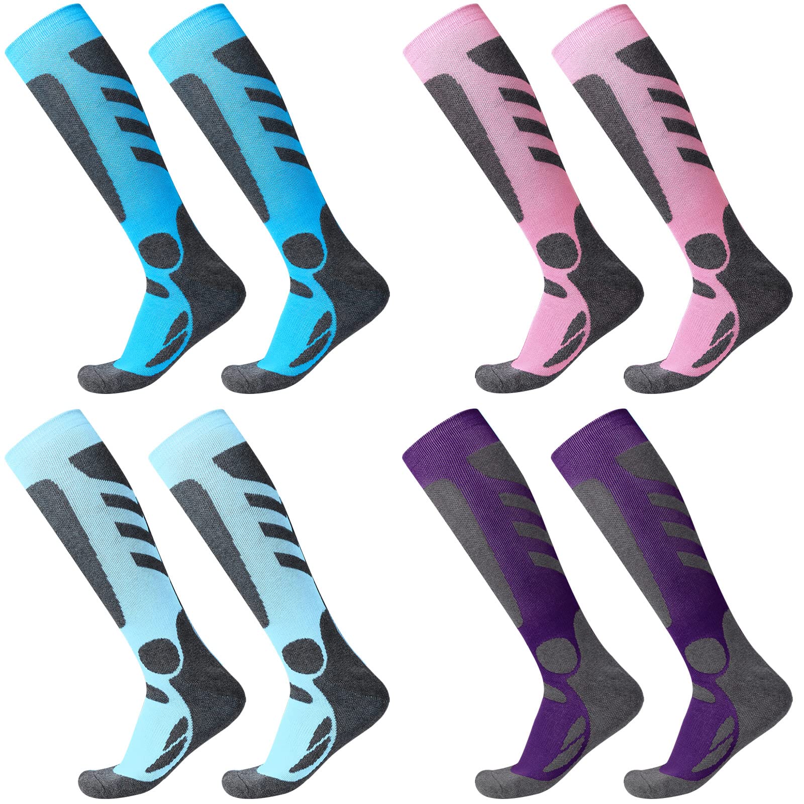 Kenning 4 Pair Warm Ski Socks Breathable Sweat Absorbent Socks for Outdoor Sport