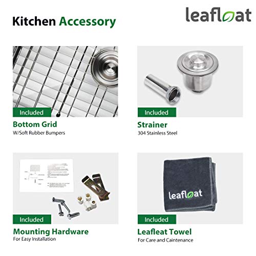 leafloat 25-inch Undermount Kitchen Sink, 25"x18"x10", Single Bowl, 18 Gauge T304 Stainless Steel, Satin Finish, with Strainer & Bottom Grid, cUPC listed