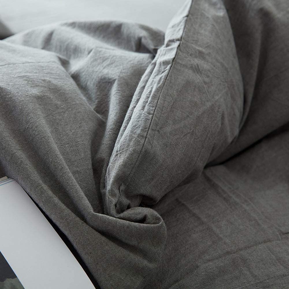 Grey Duvet Cover King, 100% Washed Cotton Linen Like Textured 3 Pieces Grey Bedding Set, Solid Color Simple Style Duvet Cover, Luxury Relaxed Feel Natural Wrinkled Breathable Soft Comfy (Grey, King)