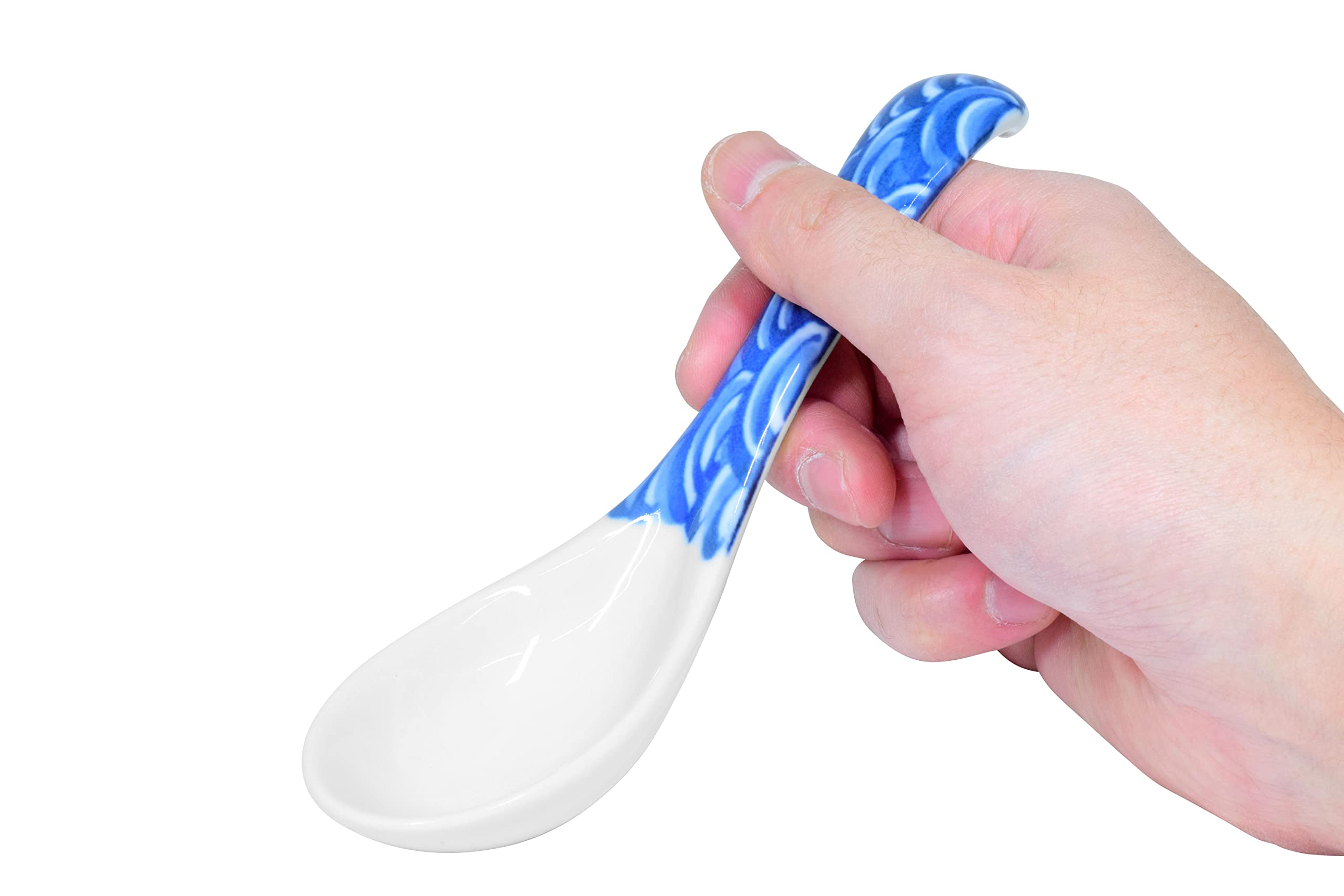 Japanese Mino Yaki(Ware) Ceramic Ramen Bowl and Ramen Spoon Set - Wave Navy, 33.8 fl oz, Japanese Donburi, Noodle, Soup Bowl, Microwave & Dishwasher Safe, Home Kitchen & Restaurant, Japanese Gifts