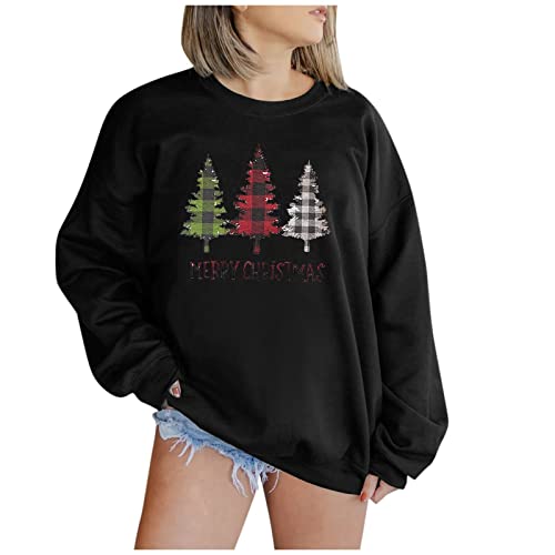 Lmzaren Women's Loose Comfortable Tops Fashion Fall/Winter O Neck Pullover Christmas Print Padded Sweatwear Sweatshirt