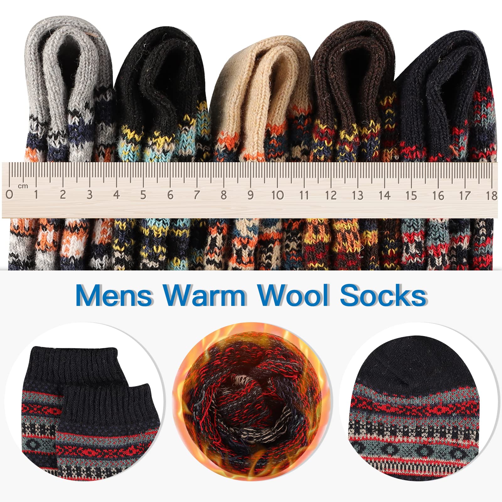 Heatuff Men's Winter Wool Socks Warm Soft Full Cushion Crew Socks (5 Pairs)