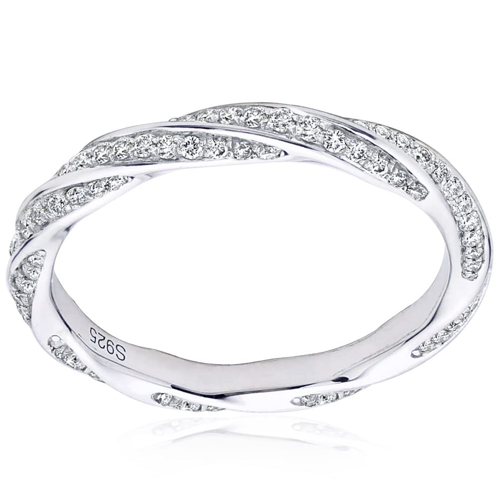 Idocare Tiny Moissanite Wedding Bands For Women 925 Sterling Silver Twist Eternity Ring 2mm Width Size 7