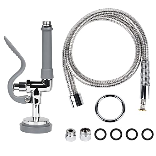 KANONEY Commercial Sink Sprayer with 45" Flexible Stainless Steel Hose, Pre-Rinse Dish Spray Valve Replacement Kit Assembly Sprayer Nozzle Head for Industrial Restaurant Kitchen Faucets, Gray