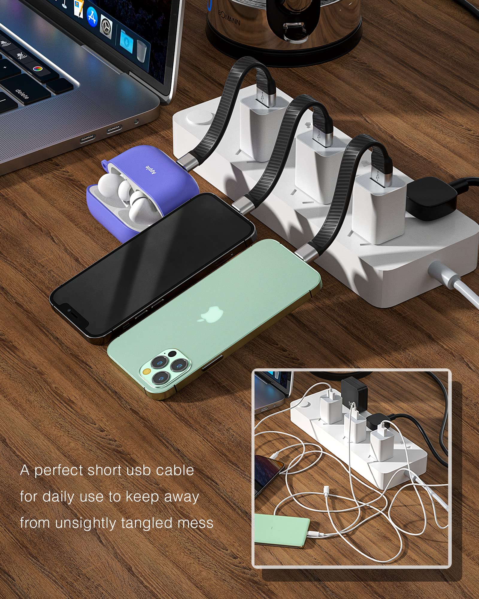 LamToon Short USB to Lightning Cable 5.5 inch, Short iPhone Cable for Fast Charging Compatible with iPhone 14/13/12/11 Pro Max/Xs Plus