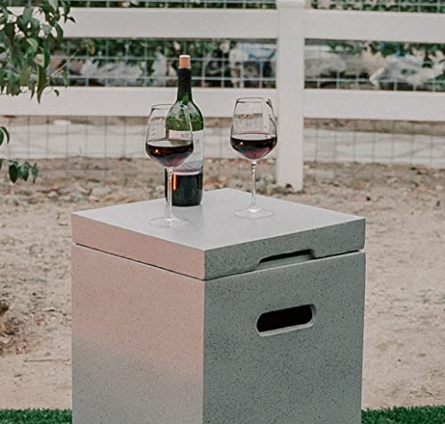 Kante 23.6" H Square Light Gray Eco-Friendly Concrete/Metal Outdoor Patio Backyard UV and Weather Resistant Modern Propane Tank Cover Storage Box for Gas Fire Pit, Hideaway Side Table,RMFP-T01-81904