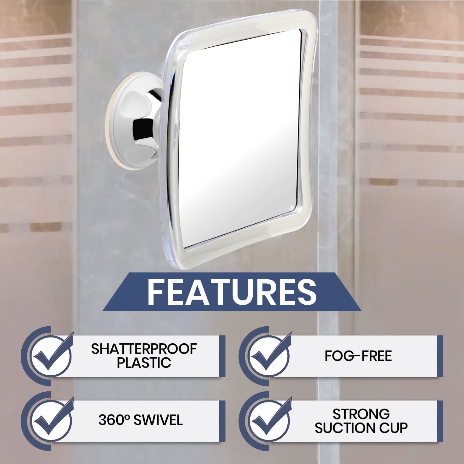 MIRRORVANA Fogless Shower Mirror for Shaving with Upgraded Suction and Black Large & Comfy Hand Held Mirror with Handle (Double-Sided) Bundle