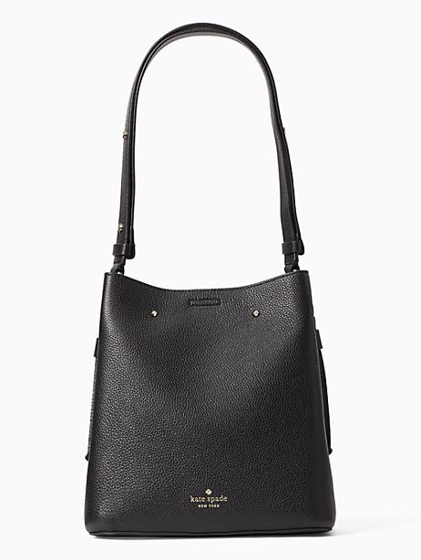 Kate Spade New York Large Marti Leather Bucket Bag Shoulder Bag Crossbody (Black)