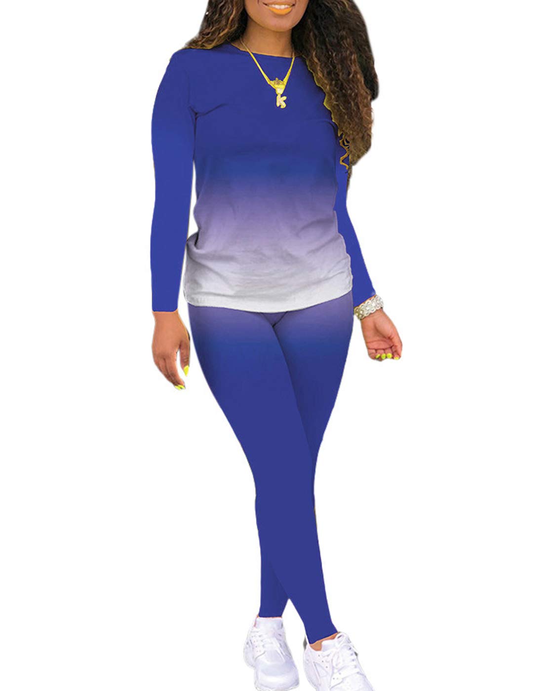 JSVZREU Two Piece Outfits for Women Pants Loungewear Set 2 Piece Outfits Sweatsuit Track Suits Matching Jogger Lounge Sets Long Sleeve(Blue,XL)
