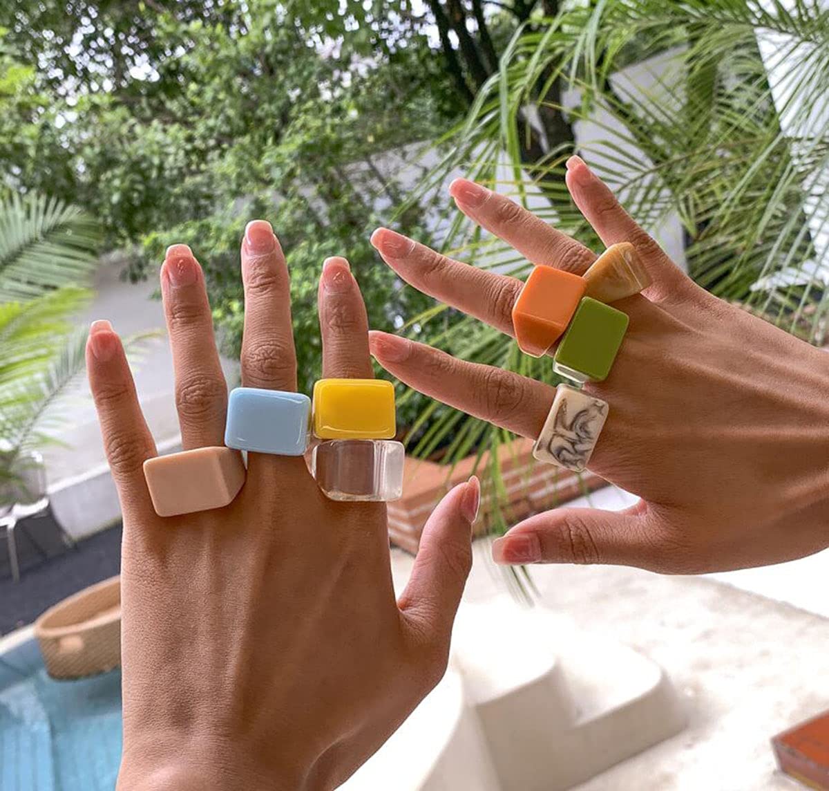 Grhose Resin Chunky Rings Set for Women Girls Acrylic Resin Rings Cute Trendy Rings Plastic Resin Stackable Ring sets