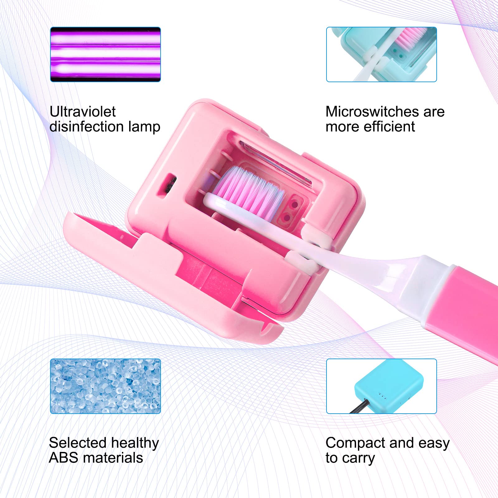 Kittmip 2 Pieces Toothbrush Holder with Toothbrushes Clean Function, Travel Toothbrush Case Wall Mount, Rechargeable Toothbrush for Bathroom(Pink, White)
