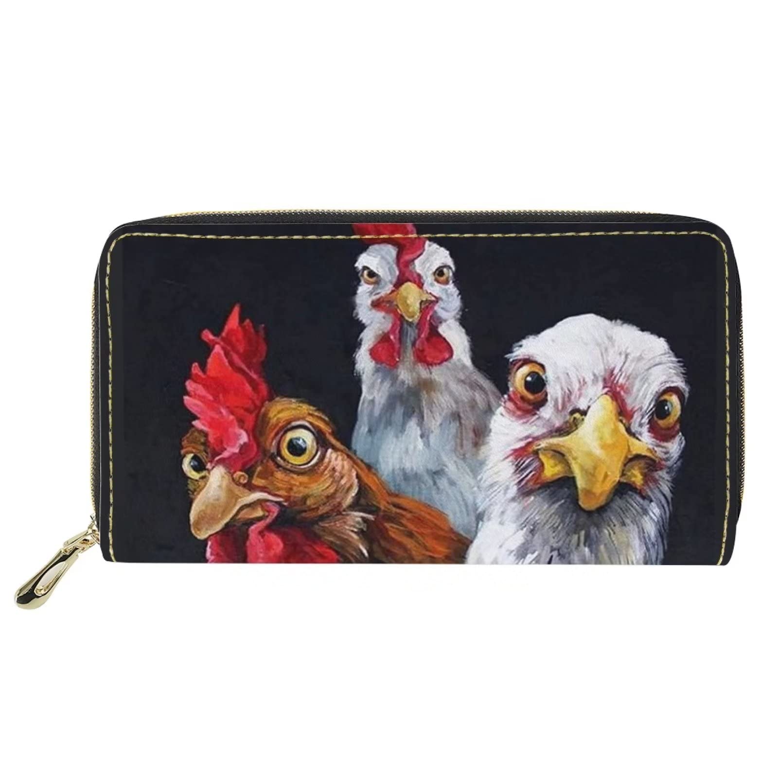 HUGS IDEA Travel Accessories Leather Wallet Funny Chicken Pattern Large Capacity Cash Coins Credit Cards Organizer Holders