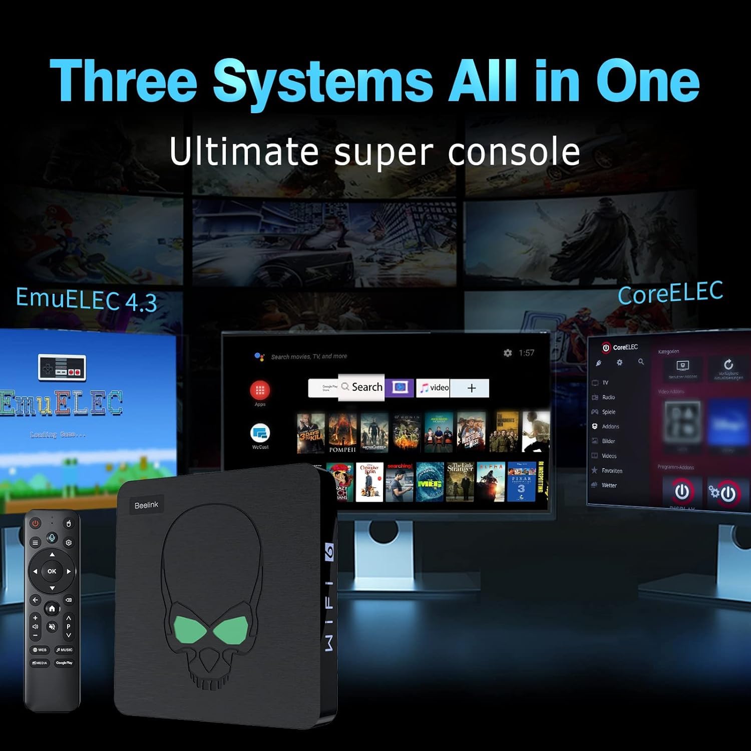 Kinhank Super Console X King Video Game Console Built-in 117000+ Games, Android 9.0&EmuELEC 4.5&CoreELEC System, 4K UHD Output, 2.4G/5G, Voice Remote Control, 2 Wireless Controllers (256G)