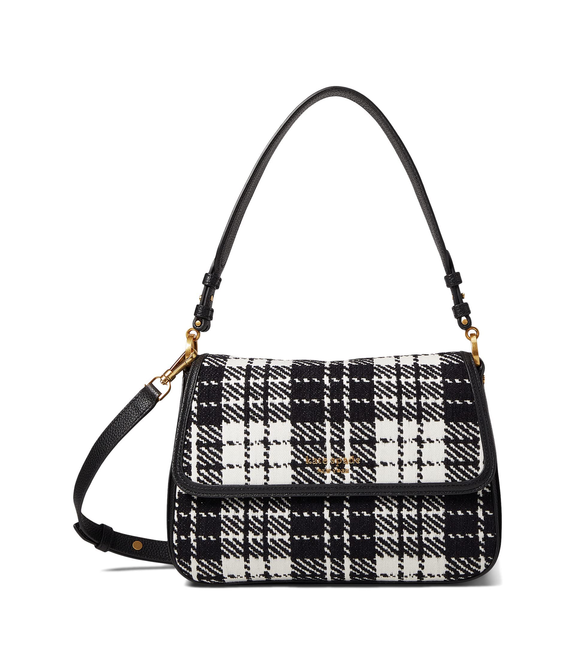 kate spade new york Hudson Plaid Medium Convertible Flap Crossbody Black Multi One Size