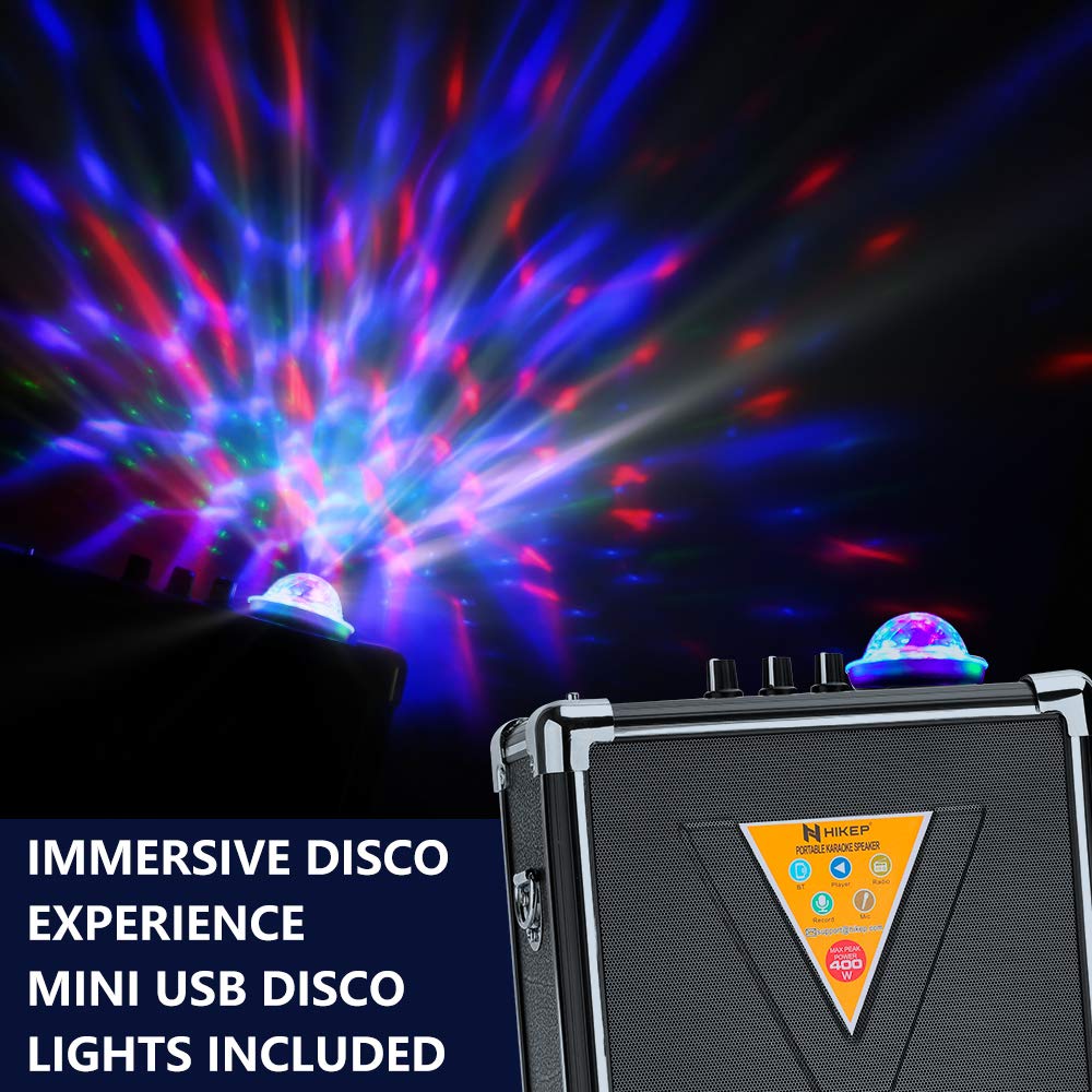 HIKEP Bluetooth Karaoke Machine with Microphone, Portable Wireless PA Speaker with Disco Lights, FM Radio, MP3 Player, Loud Stereo Speaker for Home Outdoor Party Karaoke