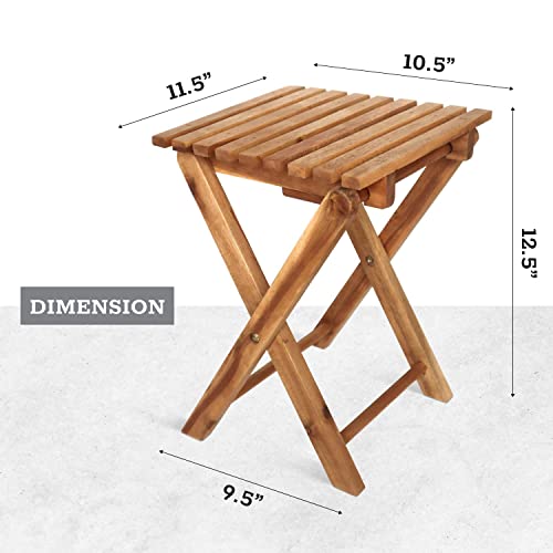 LITADA Small Patio Table (Set of 2) Acacia Wooden Small Table, Side Table, Coffee End Table, Small Square Folding Side Table, Plant Stand Mid Century Easy Assembly Modern Home Decor (Natural Color)