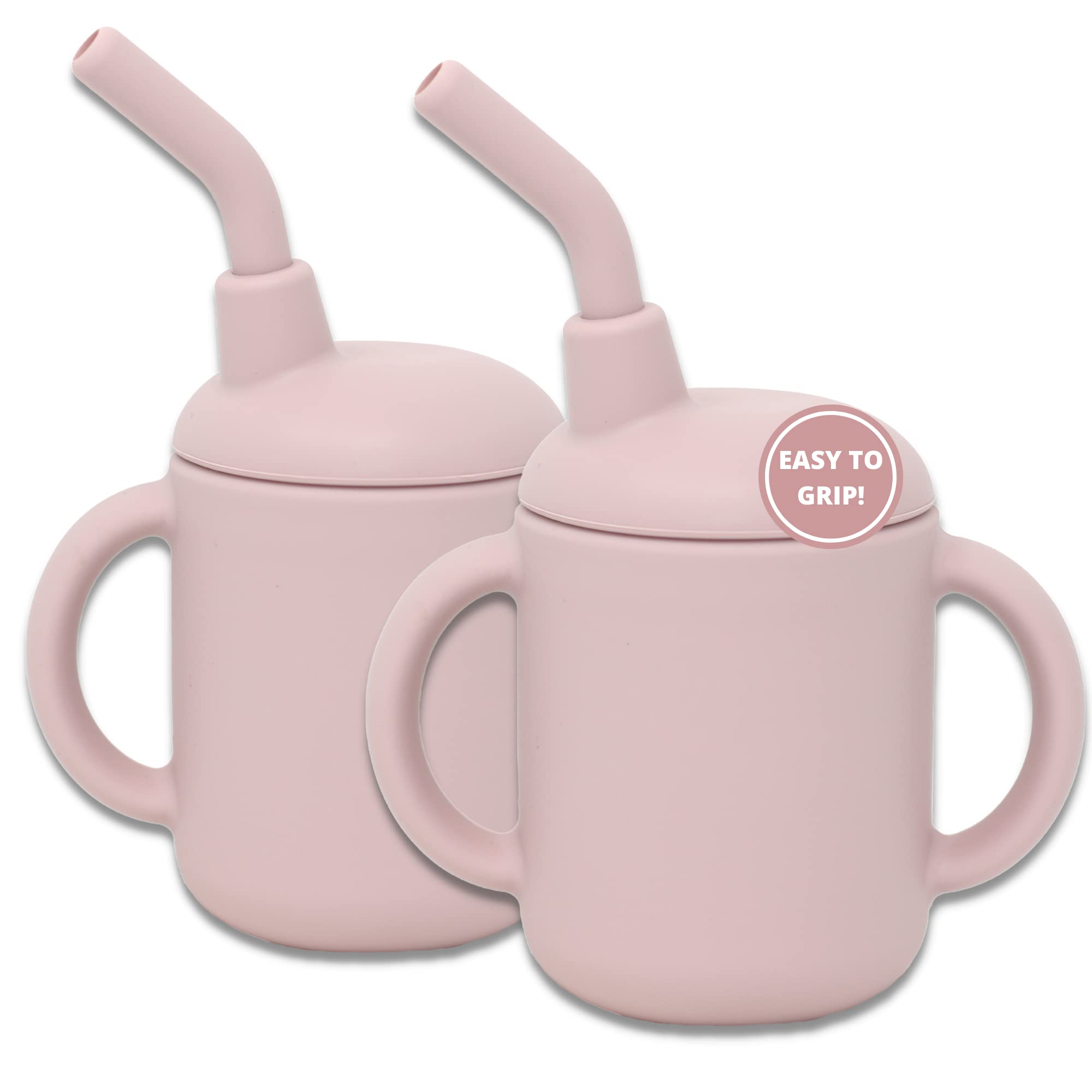 LoveyLu Silicone Sippy Cup Toddler Cup With Straw, Spill Proof Soft Spout Cup With Handles, Drop Proof, No Spill, Microwave, Dishwasher and Freezer Safe, (Blush) 2 Pack