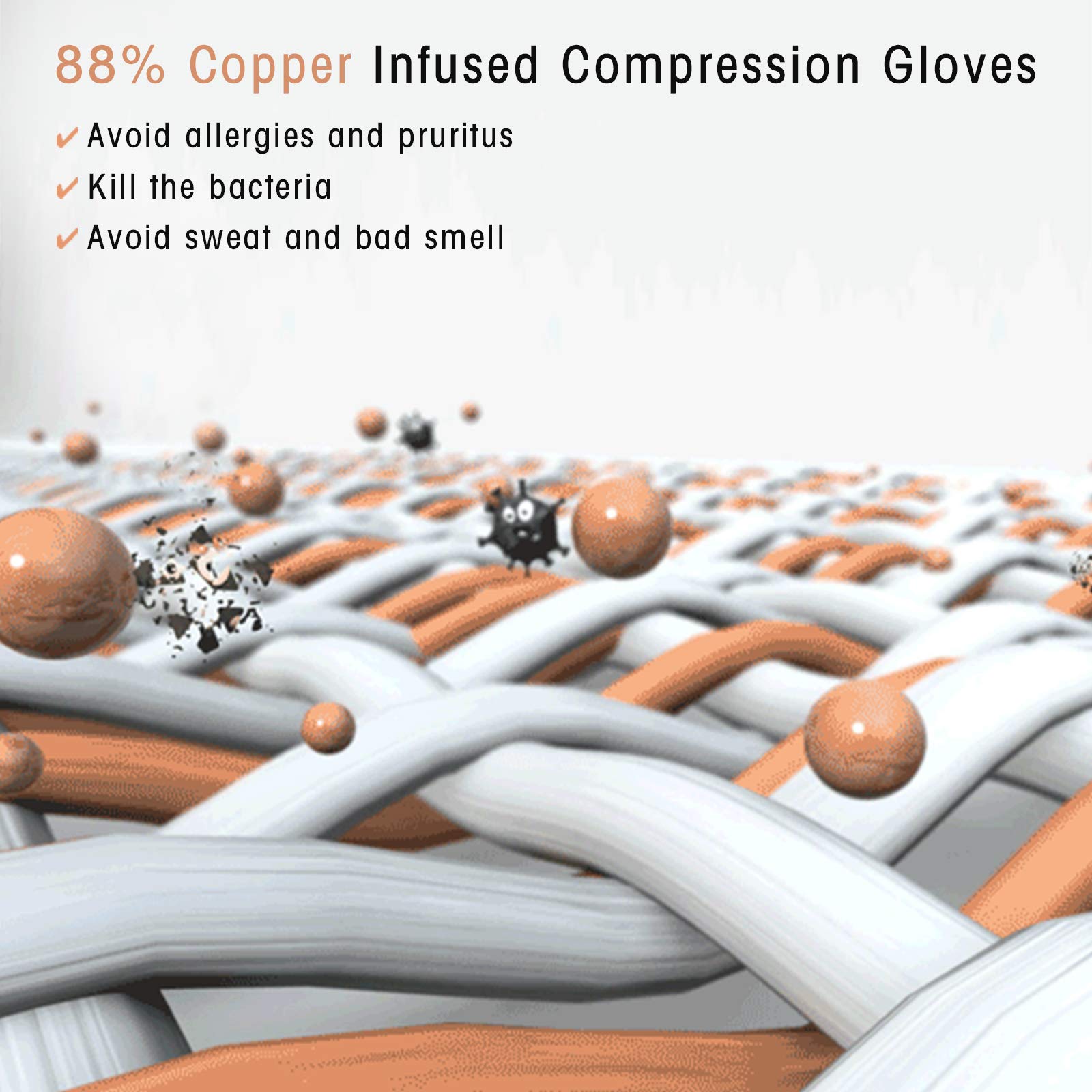 HENOTIC Copper Arthritis Gloves for Women Men, Fingerless Breathable & Moisture Wicking Arthritis Compression Gloves for Relieving Carpal Tunnel Aches, Rheumatoid Pains, Joint Swell