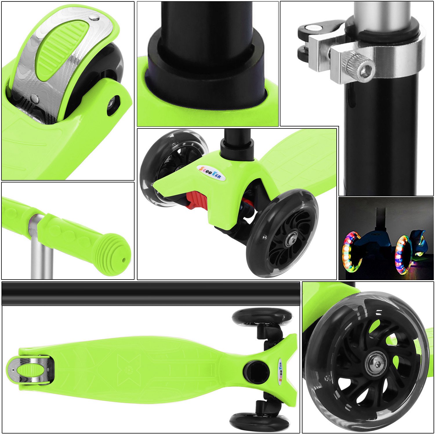 Hikole Scooter for Kids with 3 LED Wheels β Adjustable Height, Lean to Steer Design, 3 Wheels Kick Scooter for Girls & Boys 3-12 Years Old