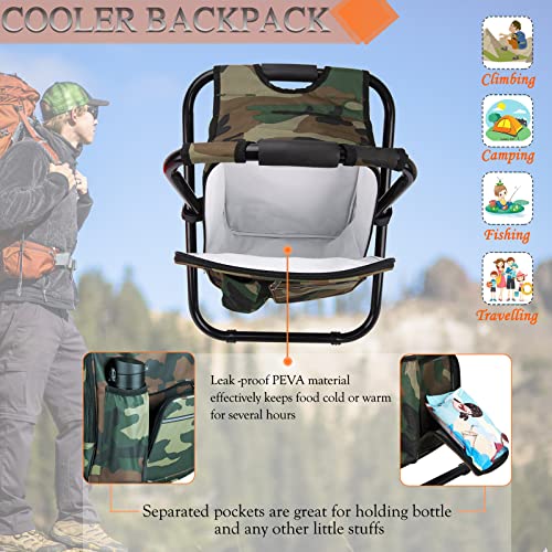 IVONNEY Backpack Stool Cooler Chair, Folding Stool Backpack Insulated Cooler Bag, Camping Chair Stool Backpack, Cooler Chair Backpack Combo for Outdoor Hunting Hiking - Fishing Backpack with Seat