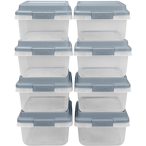 Hefty HI-RISE Stackable Storage Bins - Under Bed Storage Containers with Lids, Shoe Organizer, Plastic Storage Bins, Clear Shoe Boxes with XL Lid-Locking Latches, Durable Double Rim - 18qt (8 Pack)