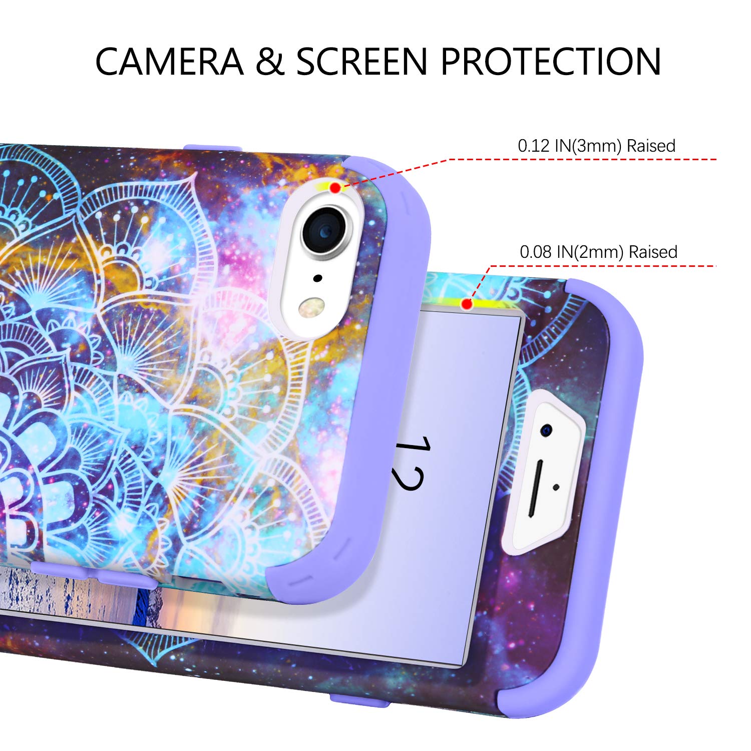 GUAGUA iPhone SE 2022/2020 Case iPhone 8 Case iPhone 7 Case Mandala Flowers Stars Space Nebula Hybrid 3 in 1 Hard PC Soft TPU Cover Bumper Shockproof Case for iPhone 8/7/, SE 3rd/2nd, Purple