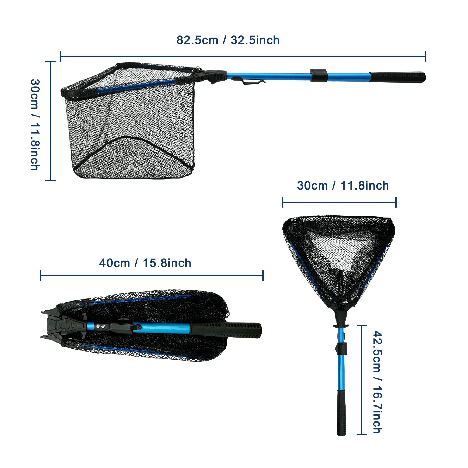 Hook-Eze Fishing Net with Telescoping Pole Handle - Extends up to 23 inches, Floating Fishing Net, Foldable & Compact, Rubber Coated Landing Net, 12 inch Hoop Size