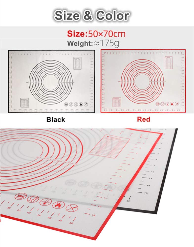 KeepingcooX Extra Large Silicone Pastry Mat Set, Baking Mat with Measurements(60×50cm), Chef Special, Non Stick, Non Slip, 3 Pastry Dough Cutter Scrapers as Gift