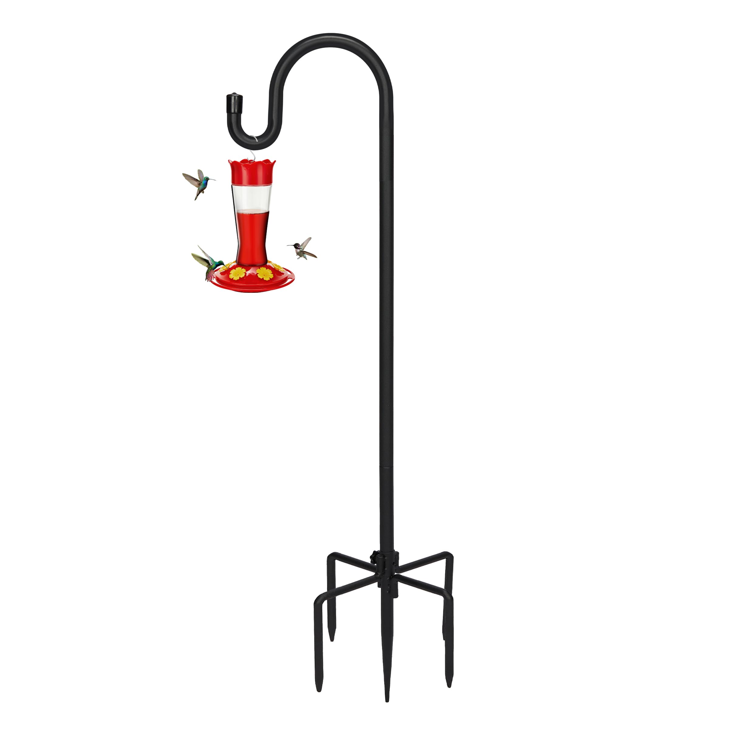 Kingsyard Adjustable Shepherd Hooks for Outdoor - Heavy Duty Bird Feeder Pole with 5 Prong Base, Garden Plant Hanger, Weddings Decor, Solar Light Lanterns, 60 inch