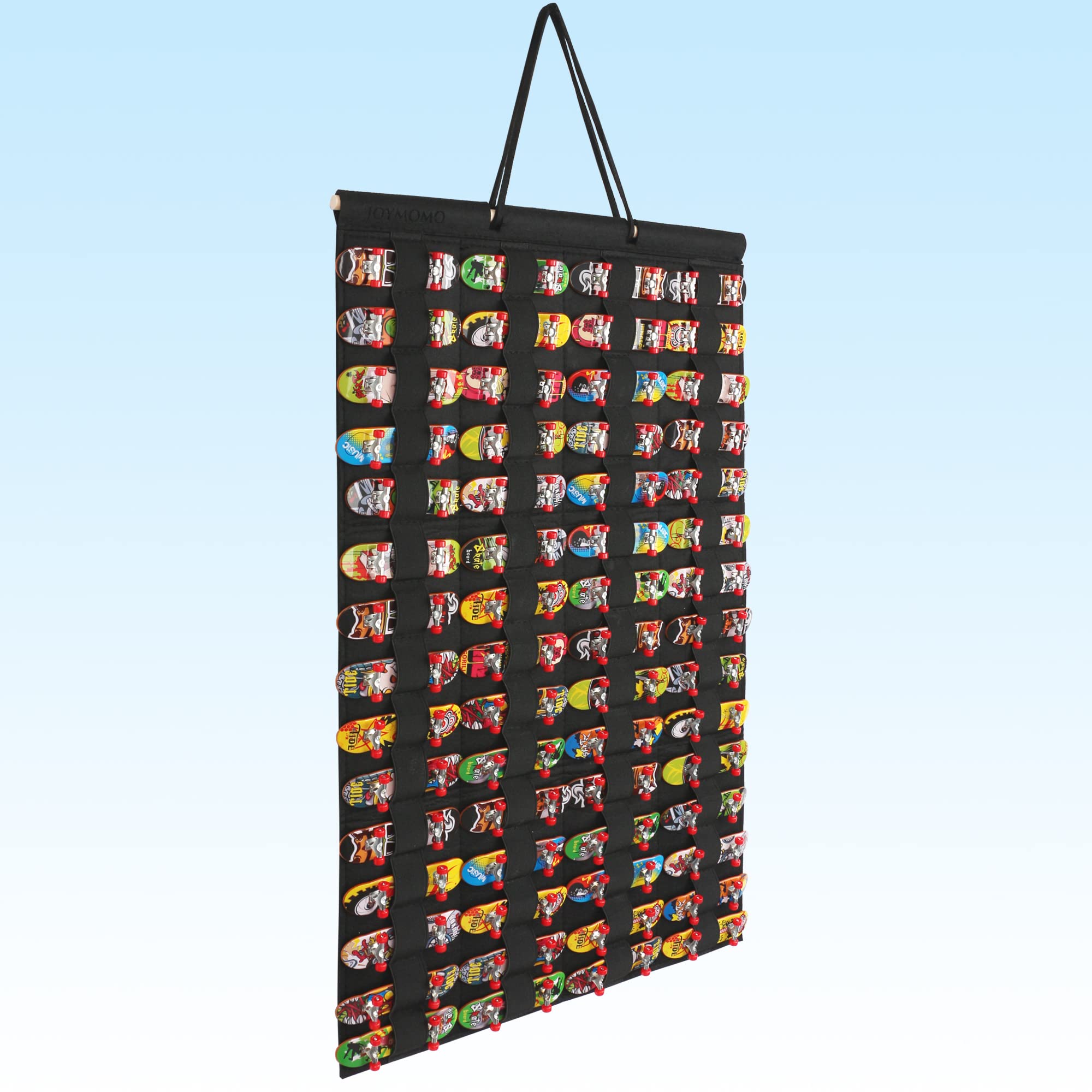 JOYMOMO Felt Hanging Fingerboard Holder Mini Finger Skateboard Display Rack for Kids Hold Up 60 Toy Fingerboards (Without Fingerboards) (Black)