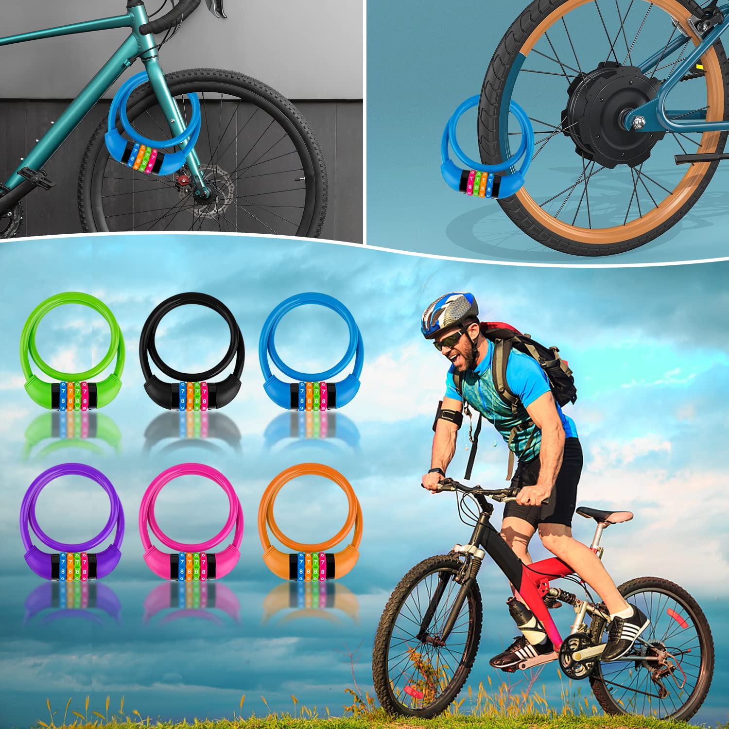 IDEALUX Bike Lock Cable, Bicycle Cable Lock with 4 Digit Combination & Large Lock Head, Resettable Kids Bike Cable Lock, 2 Ft x β
1/2 IN, Lock for Bike, Scooter, Skateboard, motorcycle, E Bike (Purple)