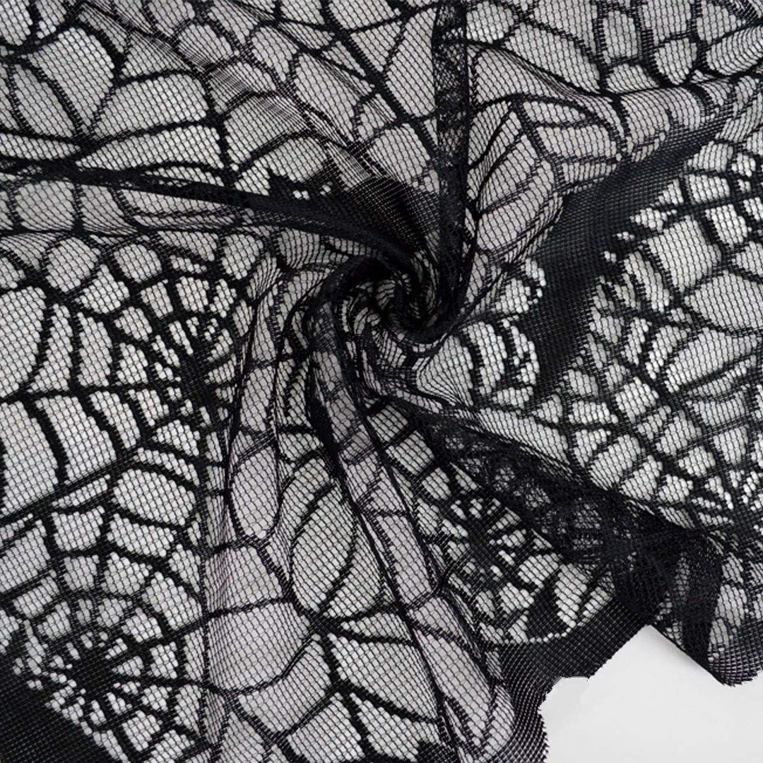 ibohr Halloween Tablecloth with Spiderweb & Bat Design Lace Rectangular Festival Table Cover Halloween Table Decorations for Parties & Gatherings, 100% Polyester, 60 X 84 Inch
