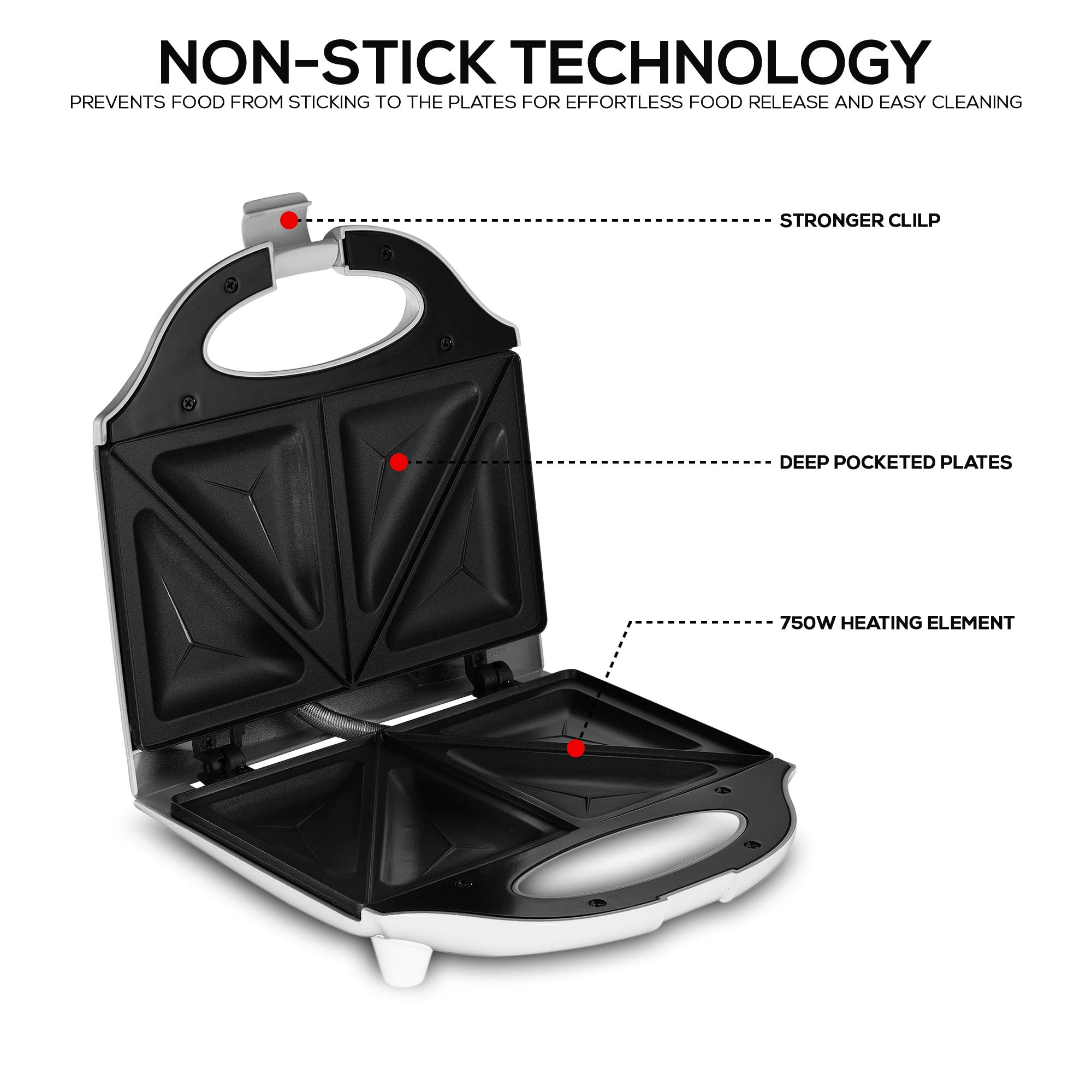 J-Jati Sandwich Maker, Panini Press + Electric Sandwich Maker Toasting, Grilling, Waffles, Omelettes, Breakfast, Lunch, dinner, Sandwich Toaster, white
