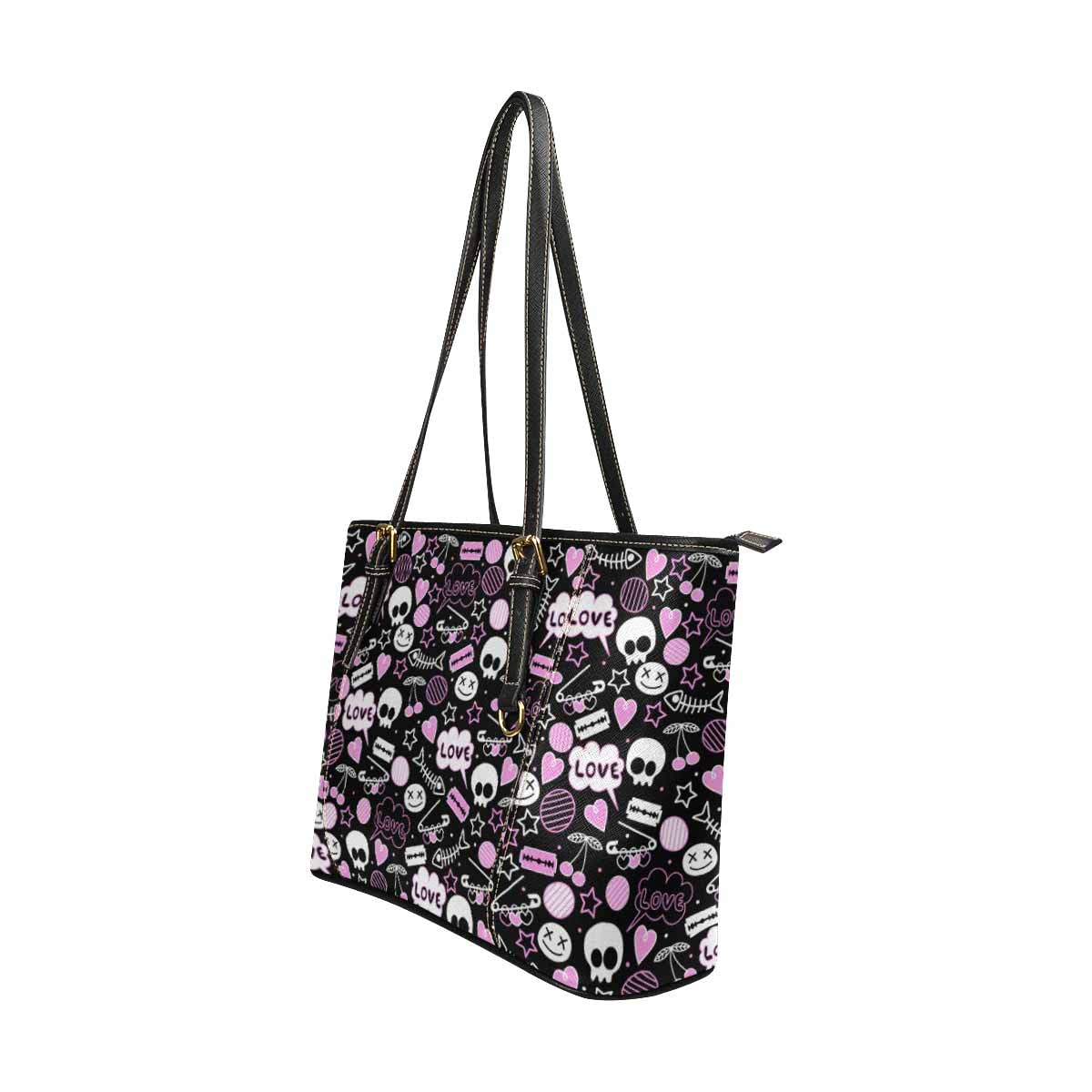InterestPrint Skull and Heart PU Leather Tote Women Shoulder Handbags