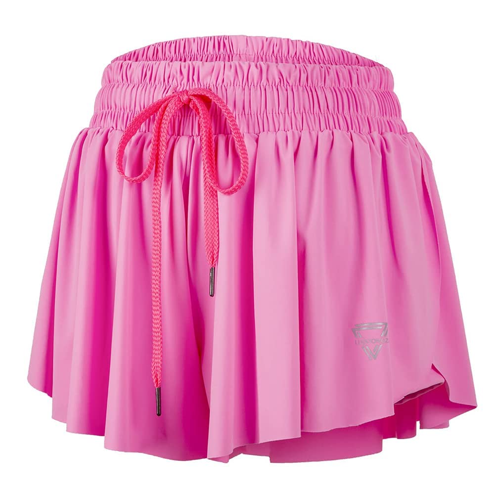 GSKS Womens 2 in 1 Flowy Workout Drawstring Shorts High Waist Athletic Running Lounge Sweat Skirt Summer Comfy Lounge Clothes Rose