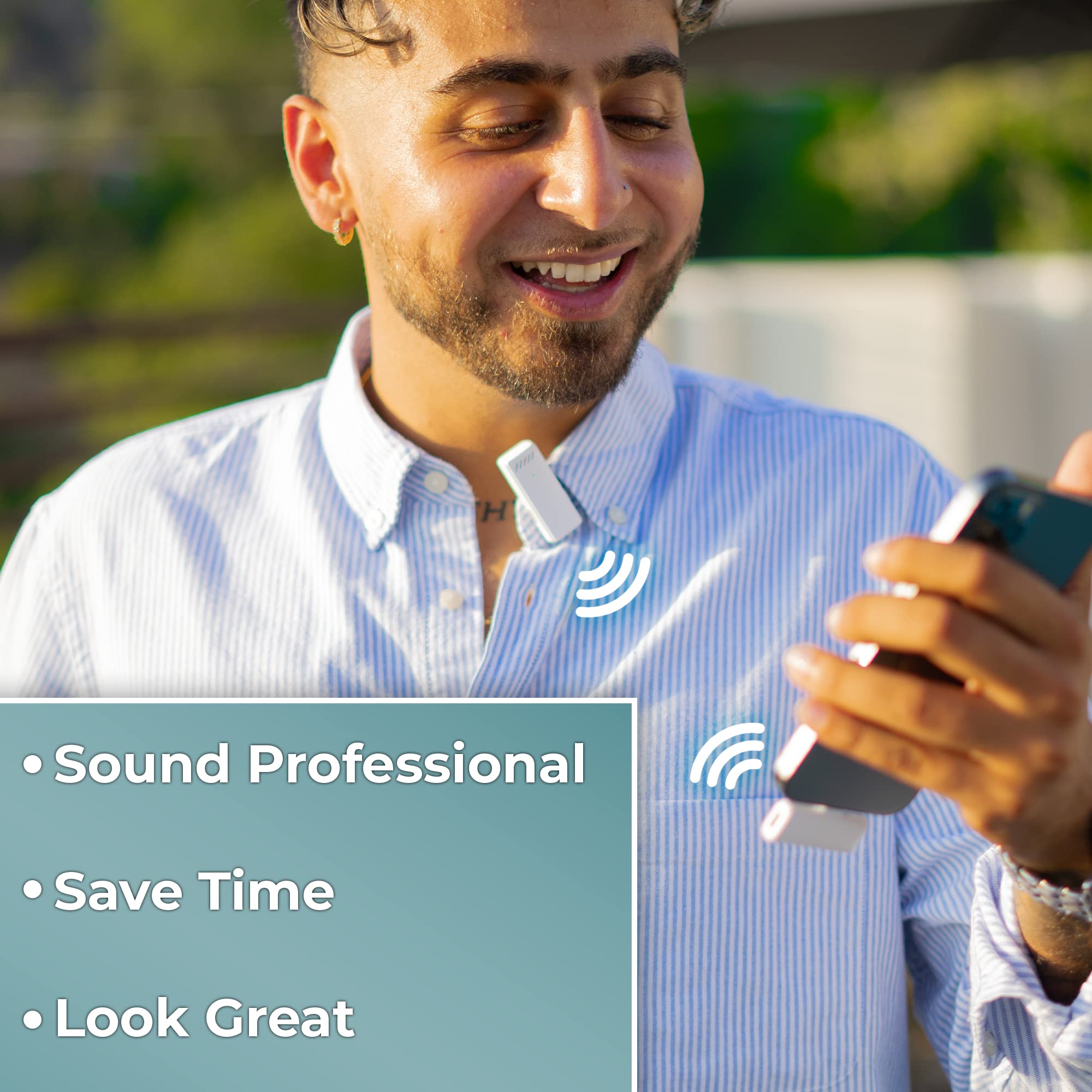 HYPERBLACK Wireless Clip-On Lavalier Microphone for iPhone & iPad, Professional Video Recording Lav Mic, Smart Auto Sync/Noise Reduction for iOS, Plug-Play Mic for Live Stream, Interview, & Podcast