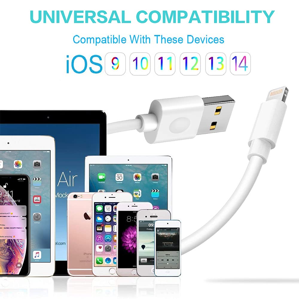 Moallia MFi Certified iPhone Charger, USB-A to Lightning Cable High Speed Data Sync Transfer Fast Charging Cord Compatible iPhone 14 13 12 11 Pro Max/Mini/XS MAX/XR/XS/X/8/7/Plus-4pack 6feet