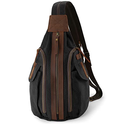 Jannloe Canvas Sling Backpack Casual Crossbody Pack for Women Men Shoulder Rucksack Daypack