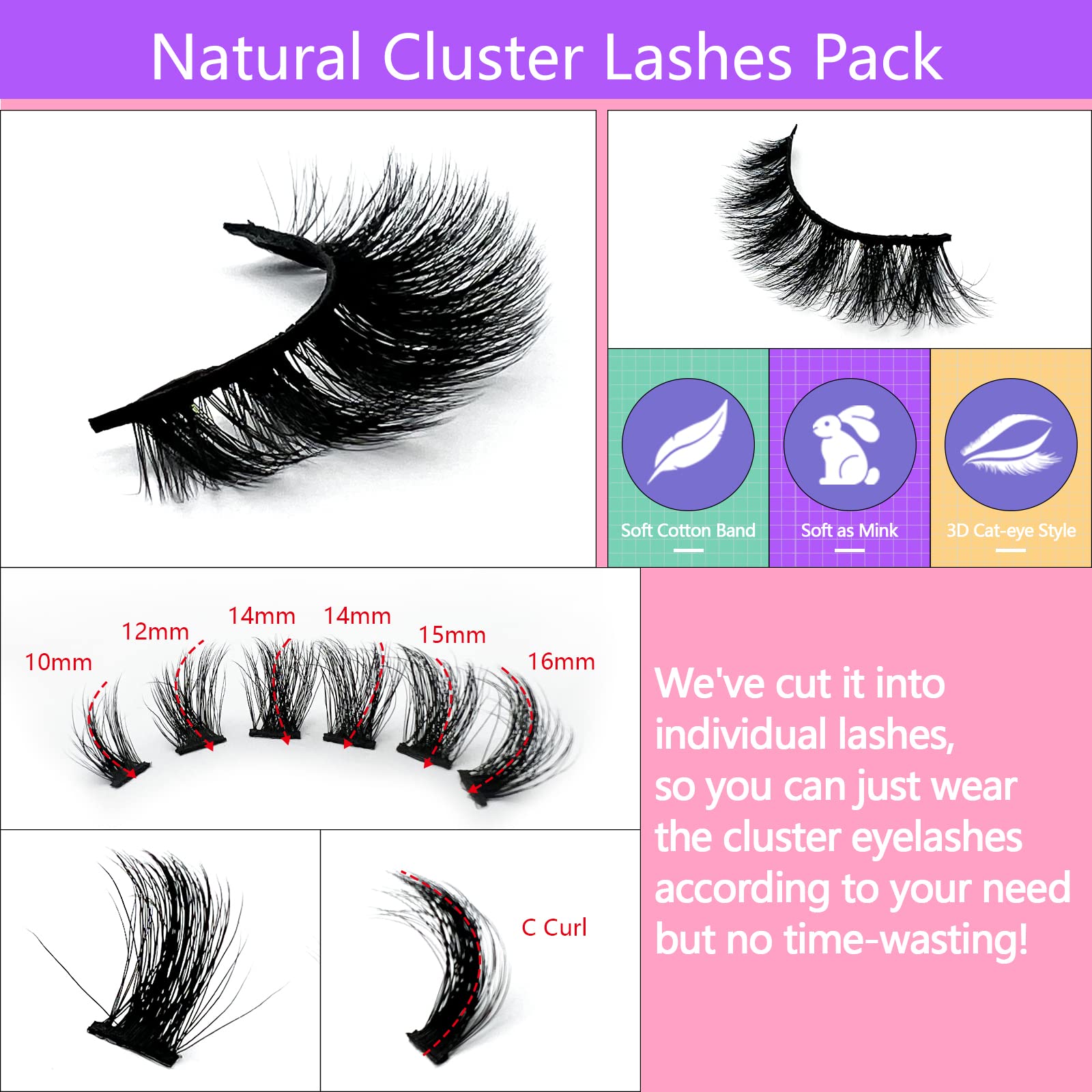 Lash Extension Kit Plant Fibre Lashes Super Soft Handmade DIY Clusters False Eyelashes that Look Like Extensions Fluffy Individual Lashes 120 Clusters 10-16MM Wispy 6D Fake Eyelash Pack, by TMIELYBS