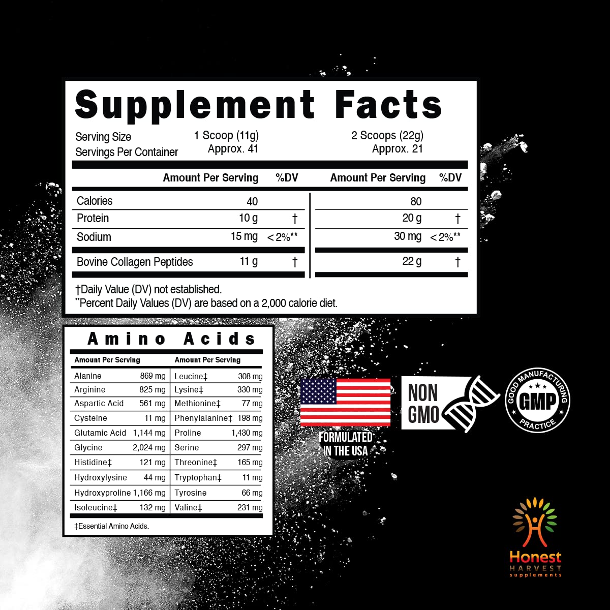 Honest Harvest Supplements Hydrolyzed Collagen Peptides Powder | Low Sodium Keto Friendly - Support Skin, Hair & Nails, Joints- 22g Serv | Unflavored Grass Fed Pasture Raised Type I & III Collagen