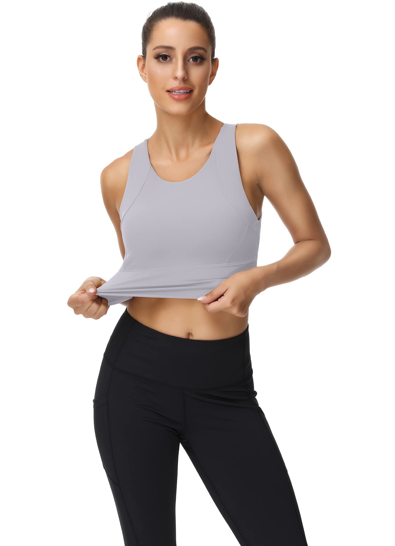 High Neck Sports Bra for Women Longline Full Coverage Sports Bras Medium Impact Padded Workout Crop Tops for Yoga Gym